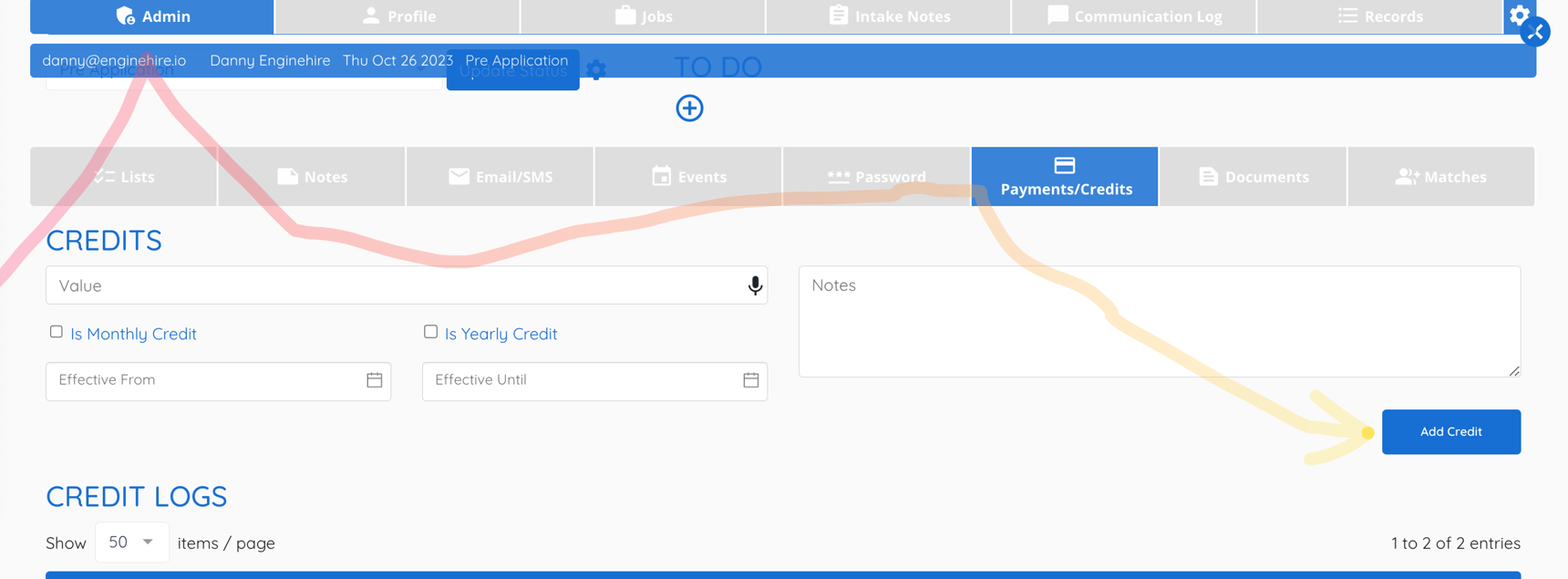 Manually Add Bookings Credits.
