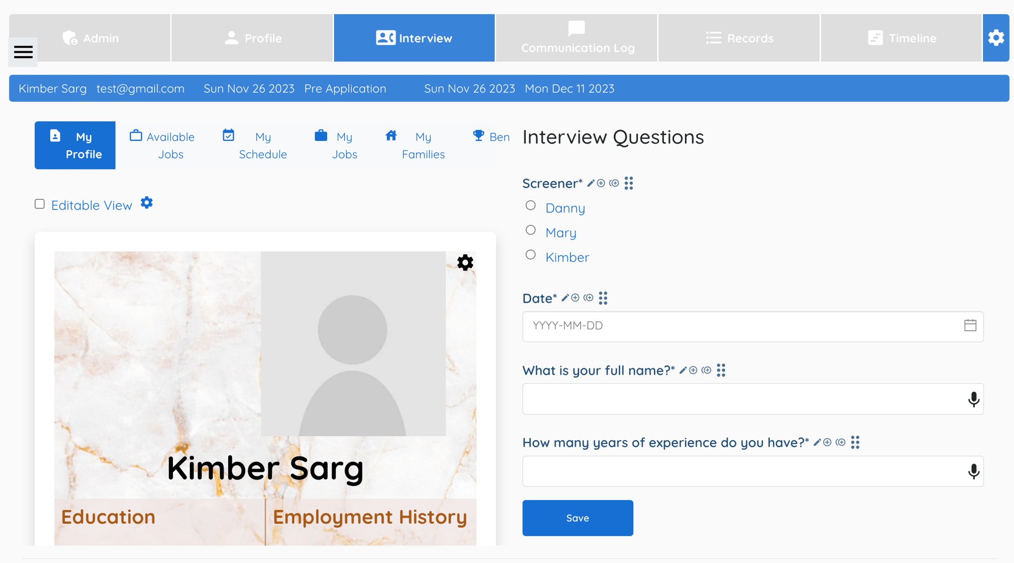 Create An Interviewing Section with All of the Features of Profiles ...