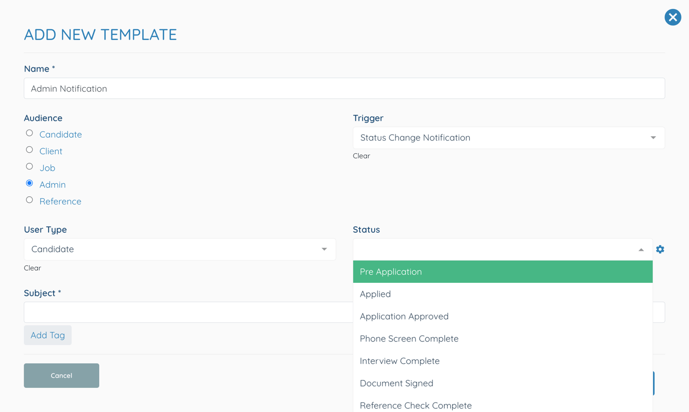 Admin Status Notification Emails