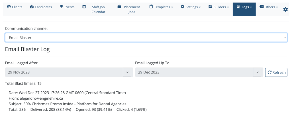 View Email Blaster Log
