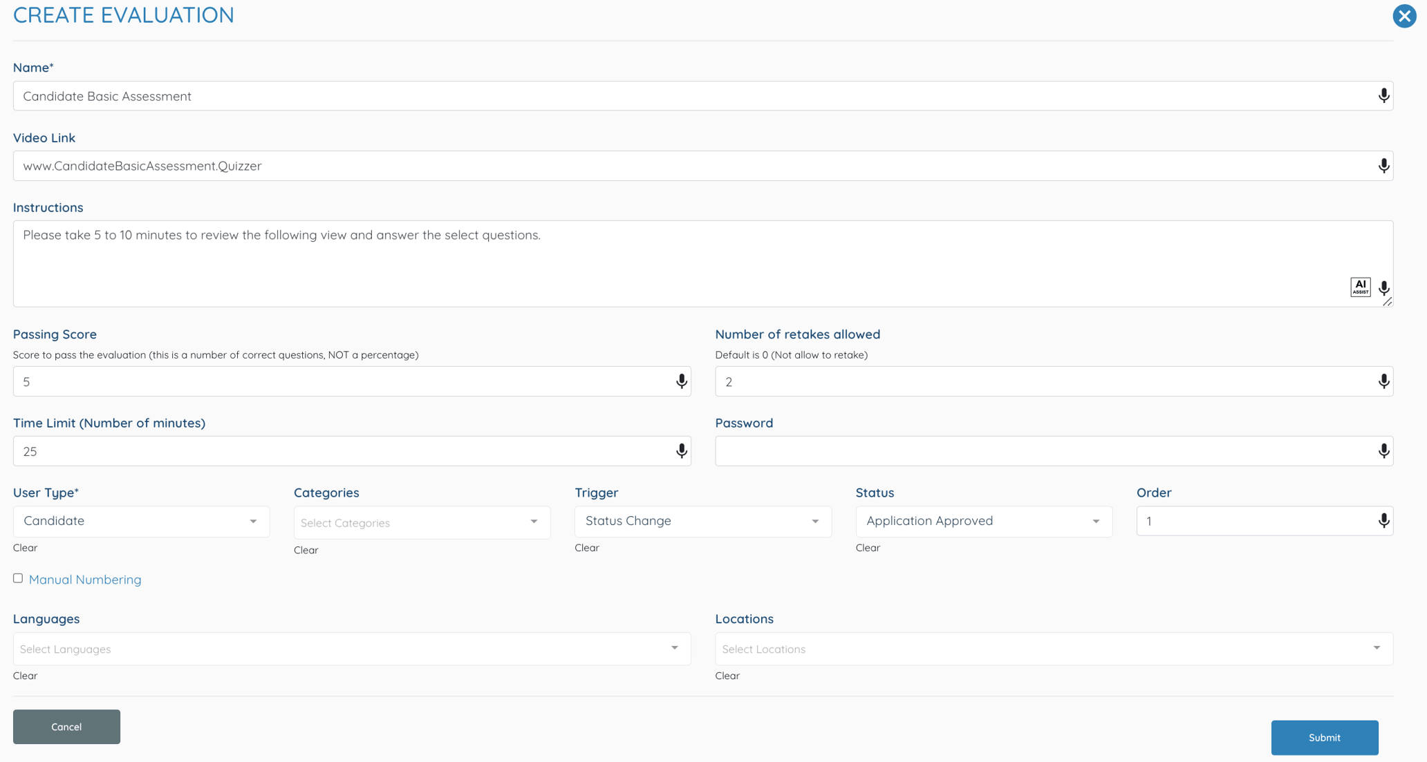 Create An Evaluation