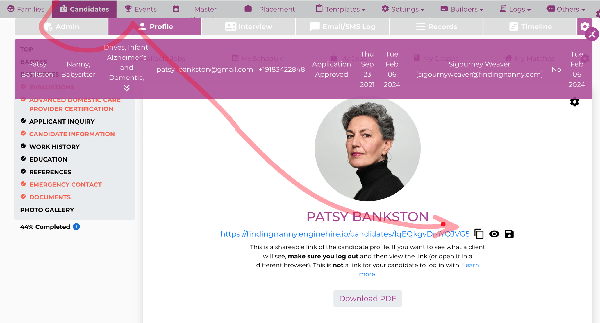 View A Profile. See a profile as a Client or Candidate sees a profile.