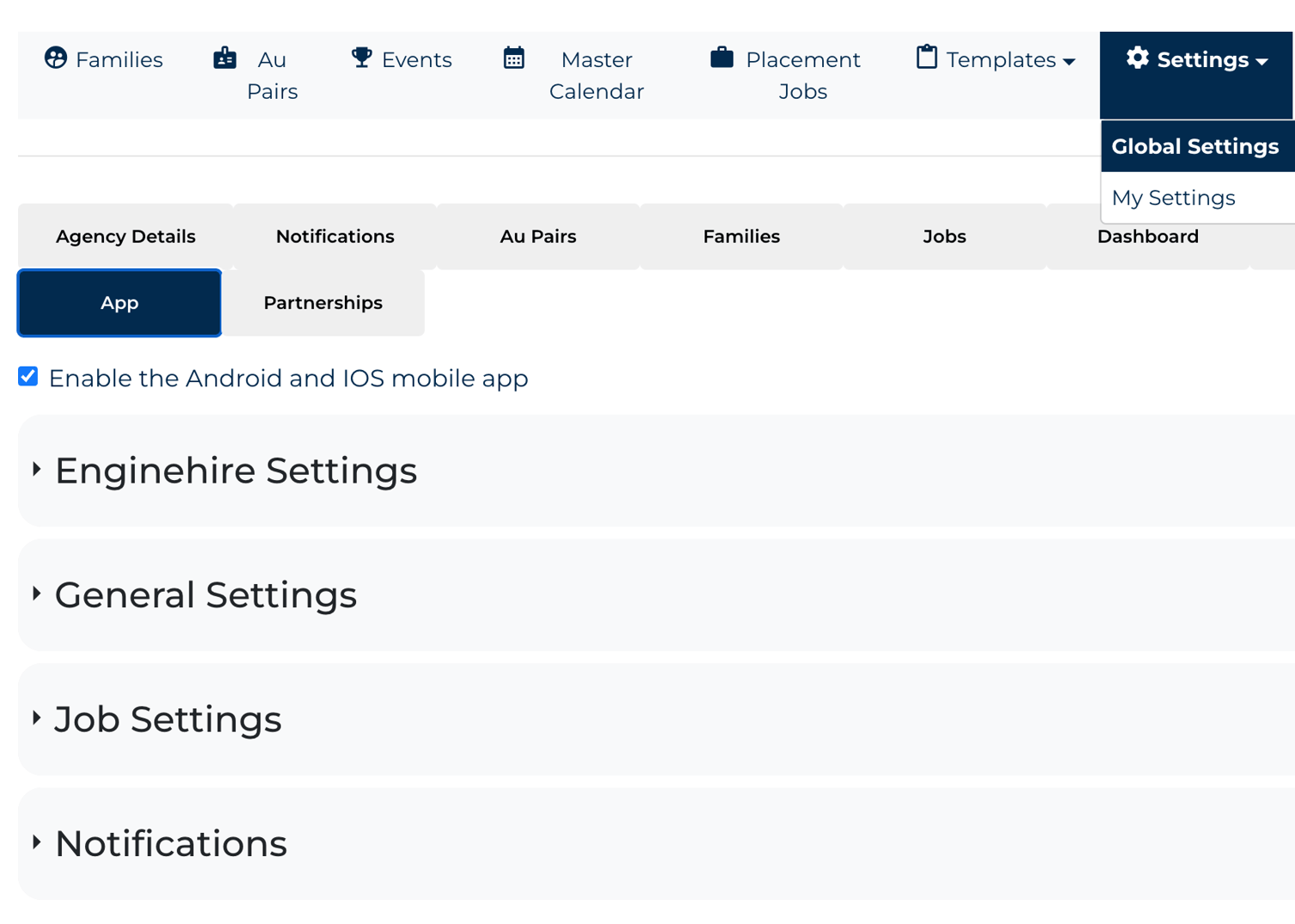 Job Settings For The App
