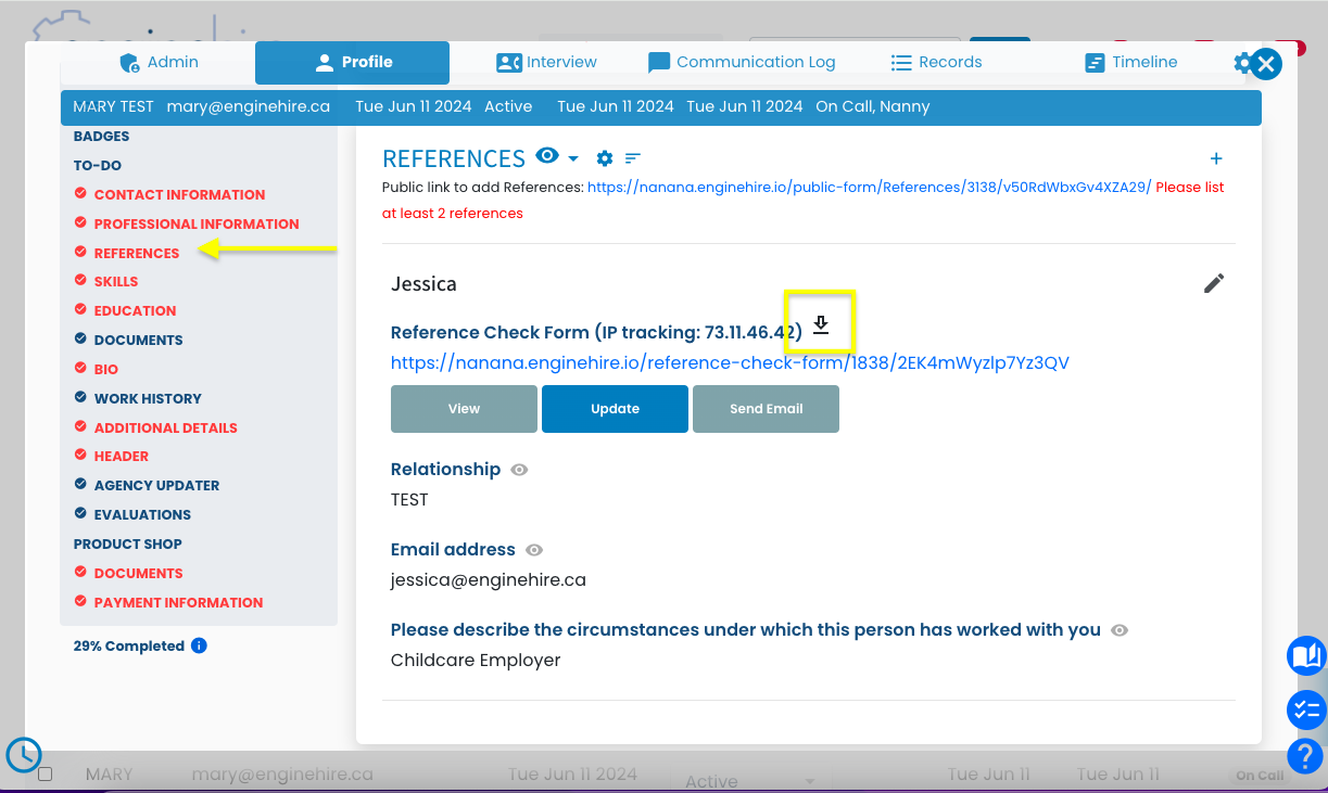 How to download a completed reference check form.
