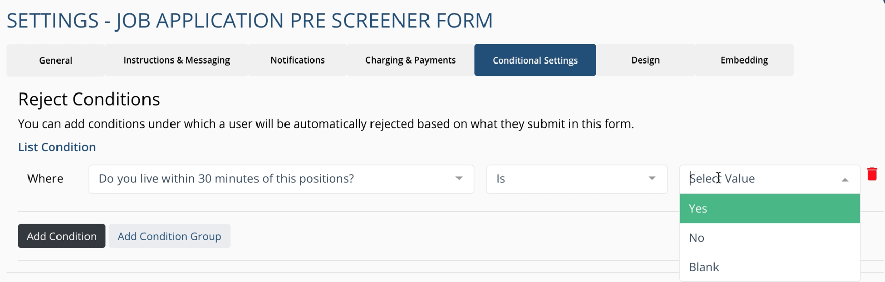 Reject A Candidate Applicant From A Pre Screen Job Application Form ...