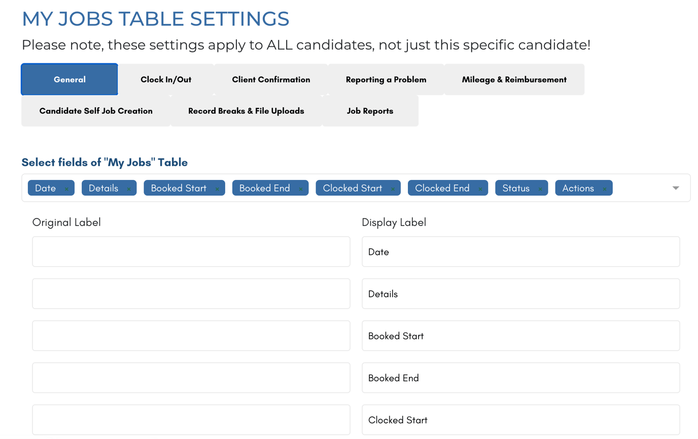 Adjust Candidates 'My Jobs' Table Settings.