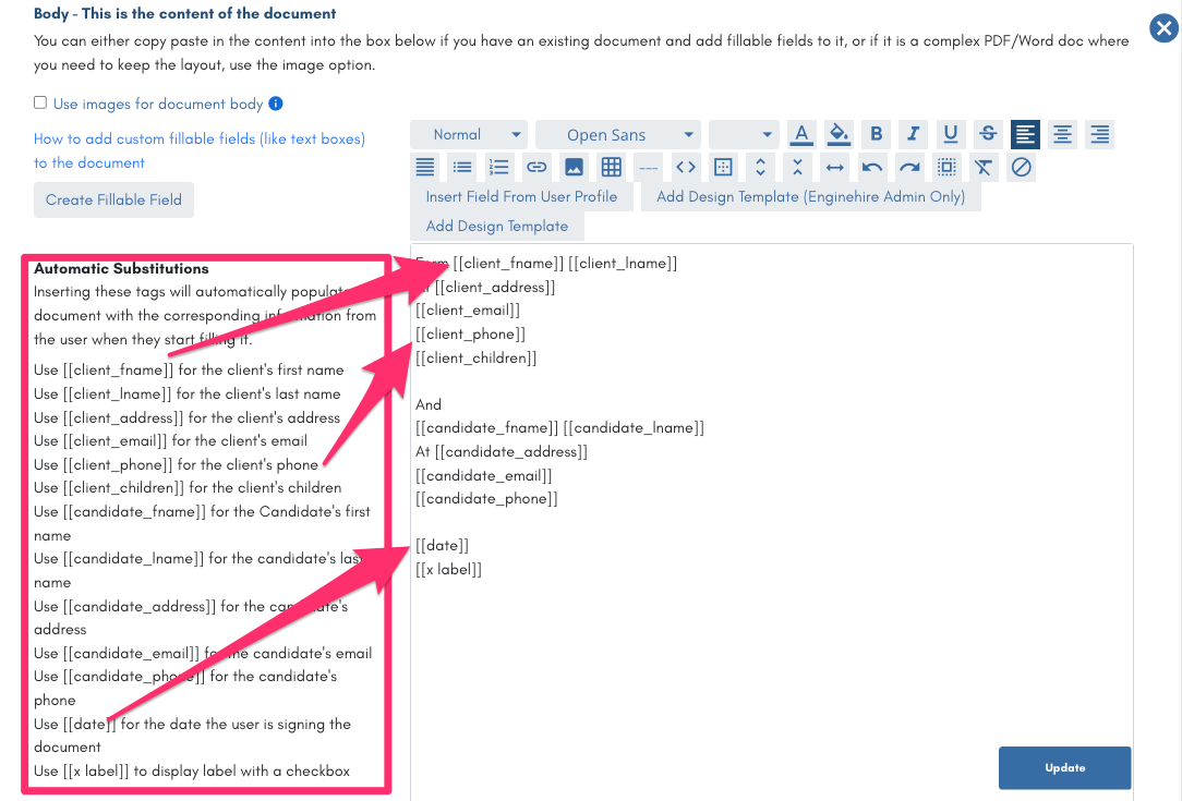 How to create a Document Template (signable document). Add Fillable Fields.