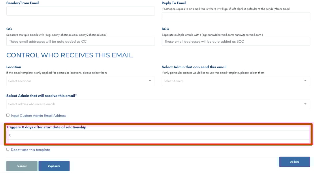 Start Date Email Template for Admin