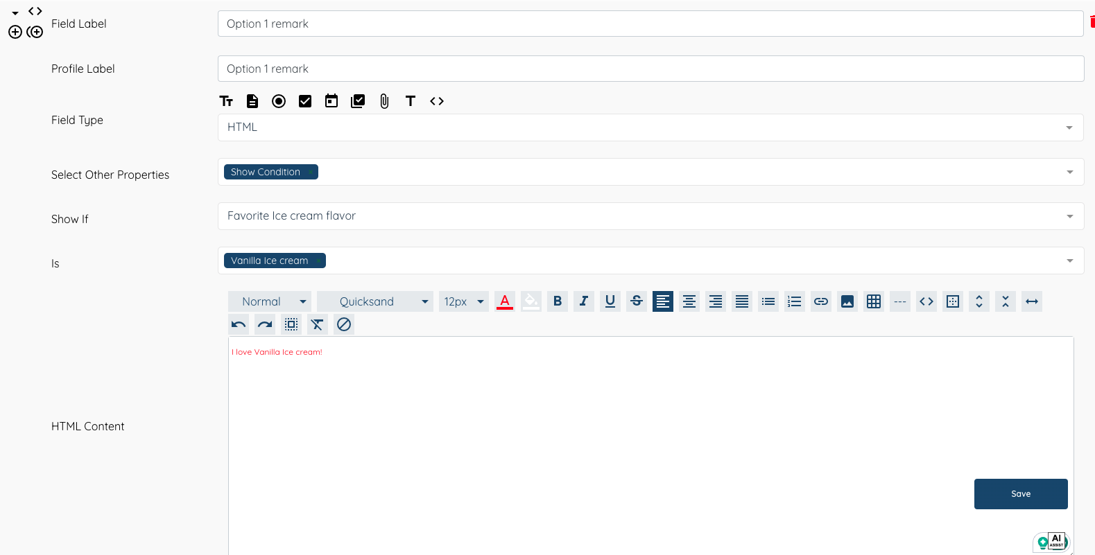 How to create a dynamic field remark?