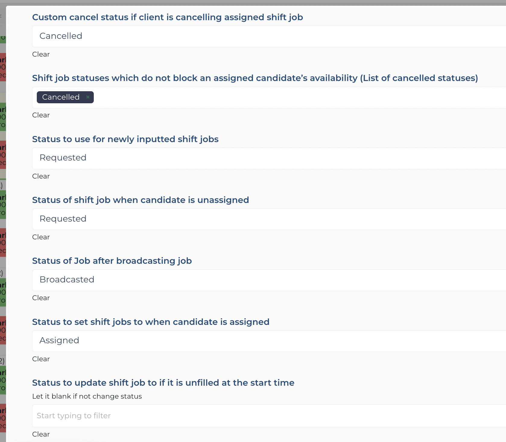 How to customize shift job status when a job is requested, broadcasted ...