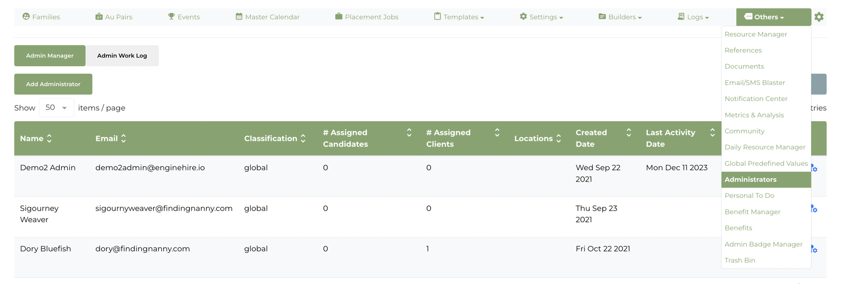 Customize which main admin menu tabs appear for each admin