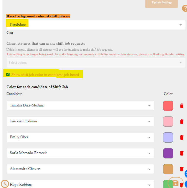 How to create a color coding for each candidate in shift jobs Calendar