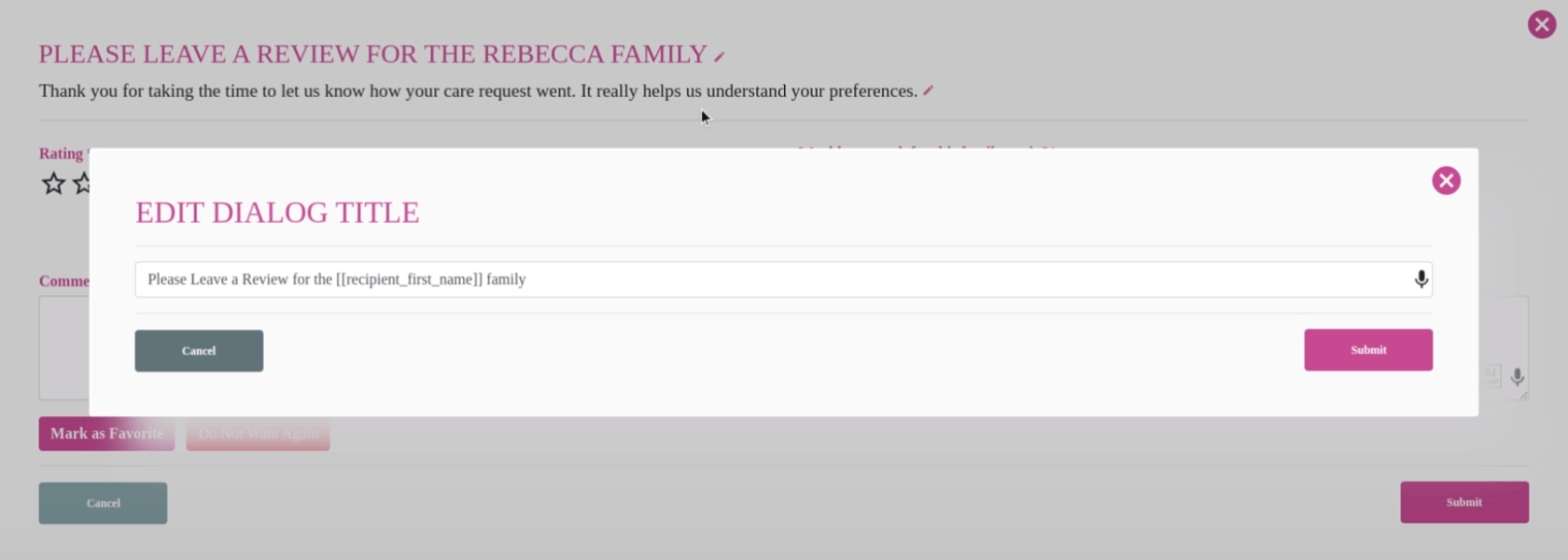 How to edit the title and subtext of "Leave a review" pop up