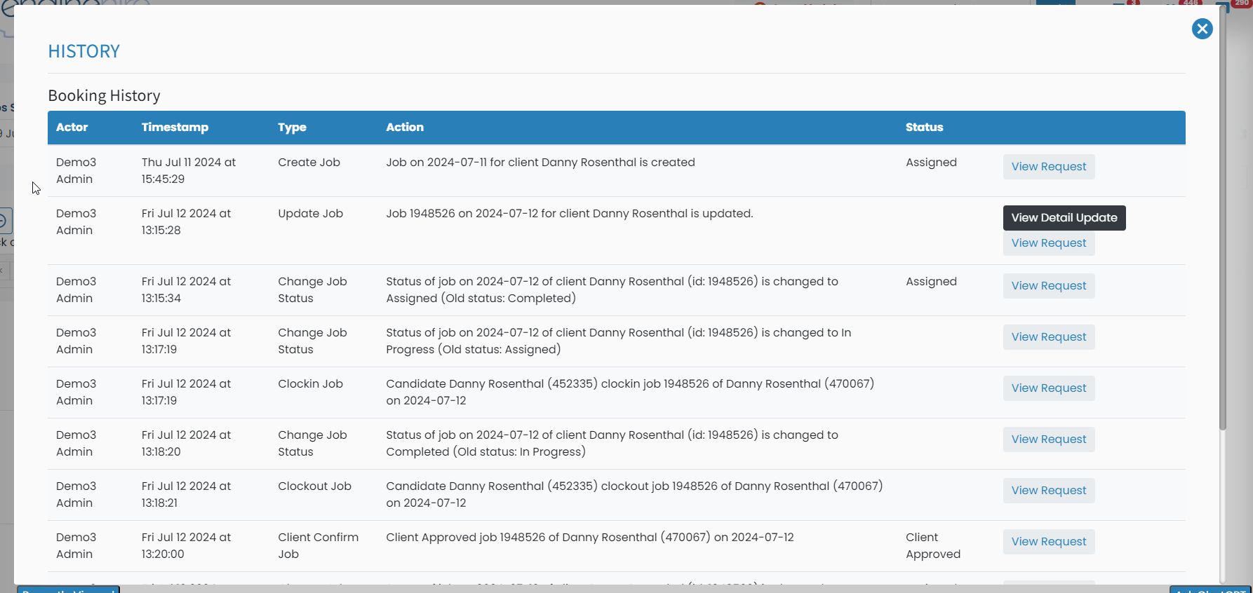 How to view shift job booking History