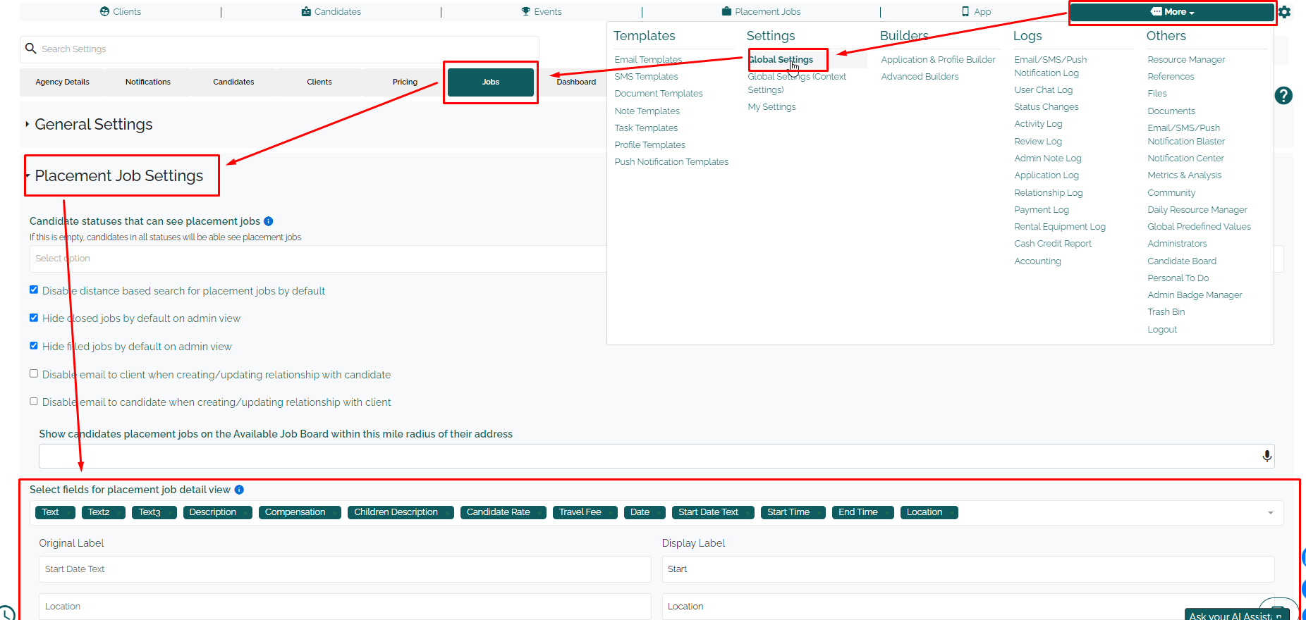 How to Select fields for placement job detail view and rearrange them