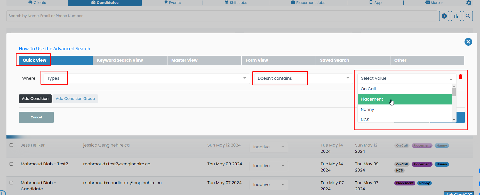 How to hide/exclude a certain Type using advanced search