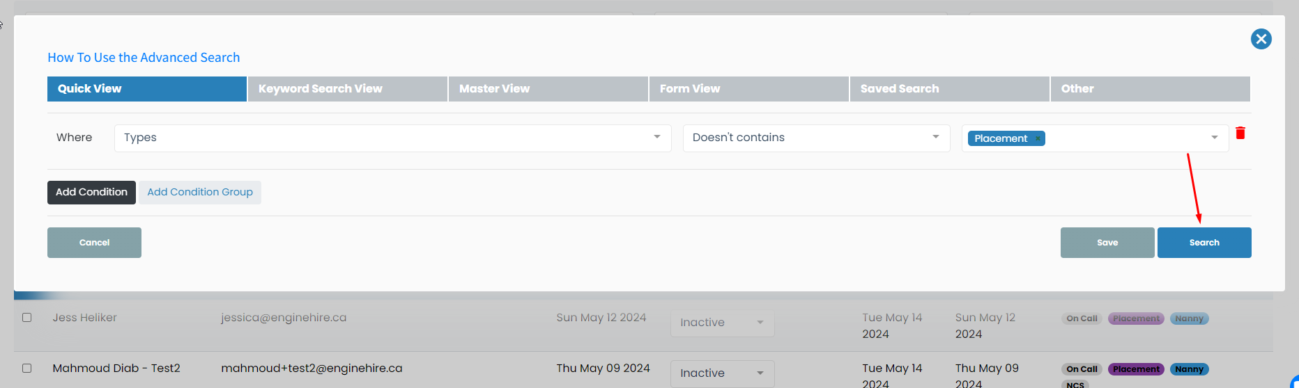 How to hide/exclude a certain Type using advanced search