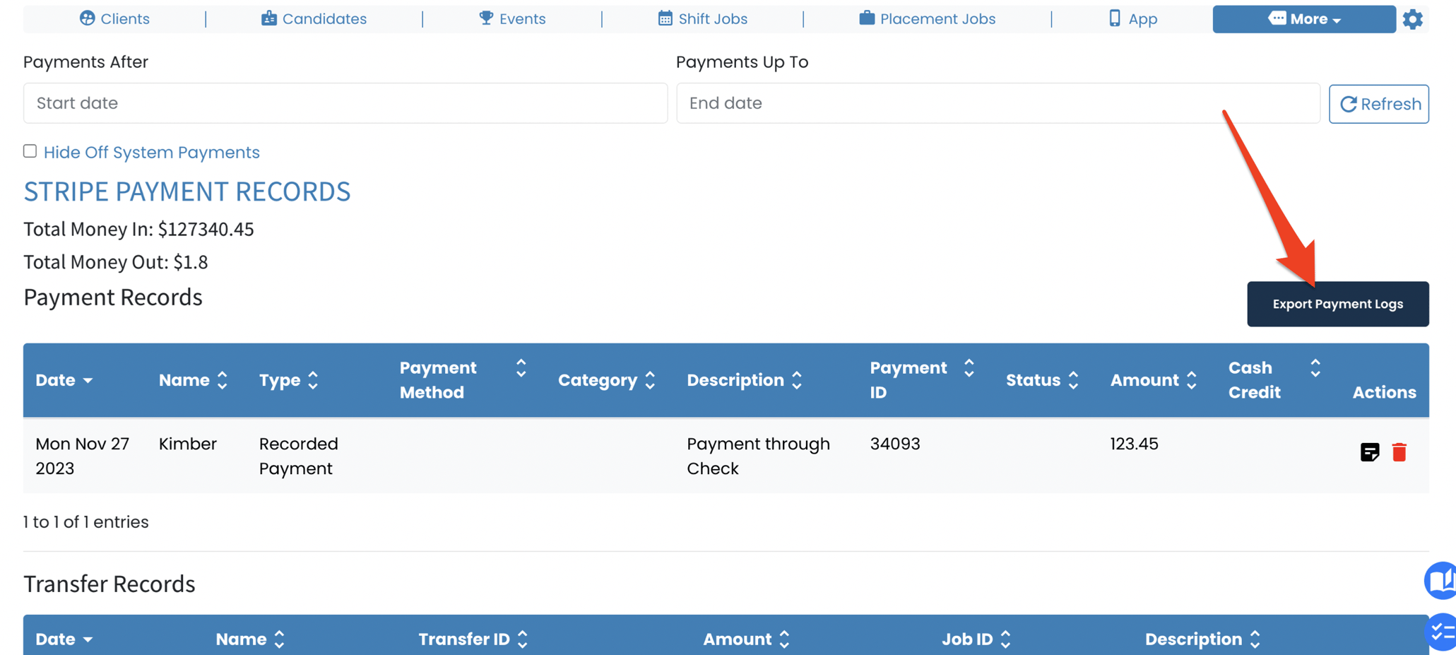 View Payment Log