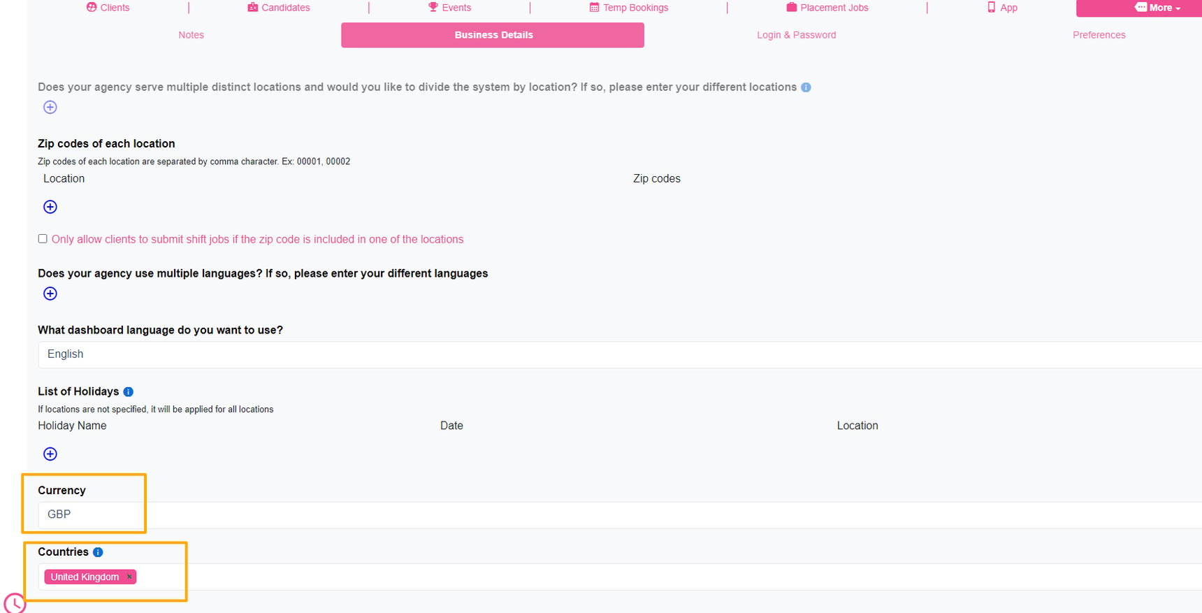 How to change default currency and country settings