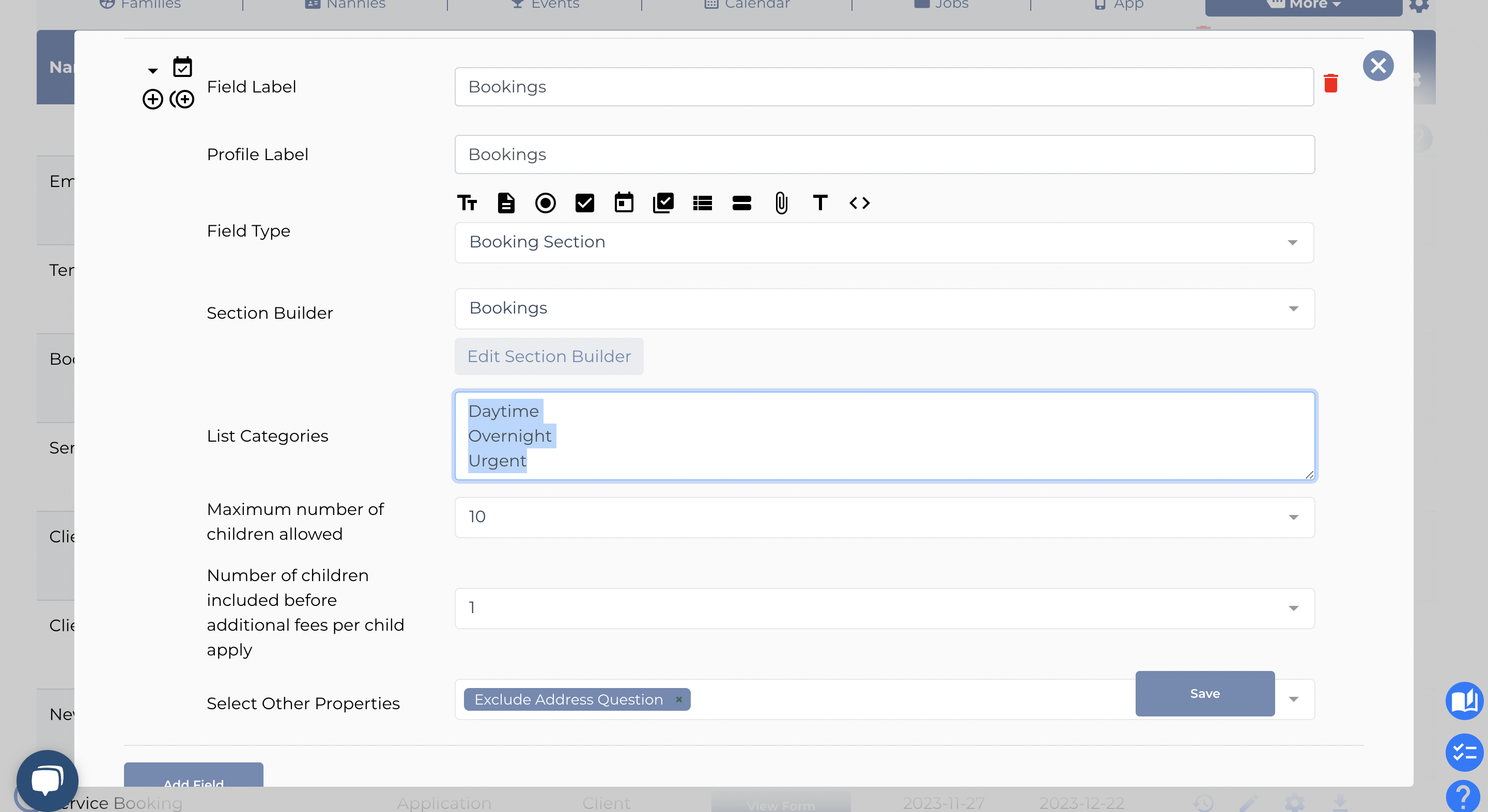 How to add different shift job booking categories
