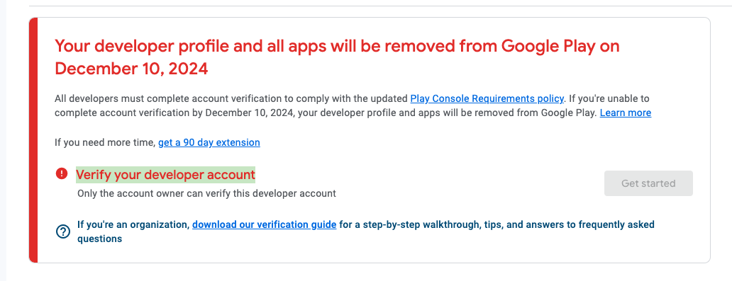 Verify your developer account on Google Play!