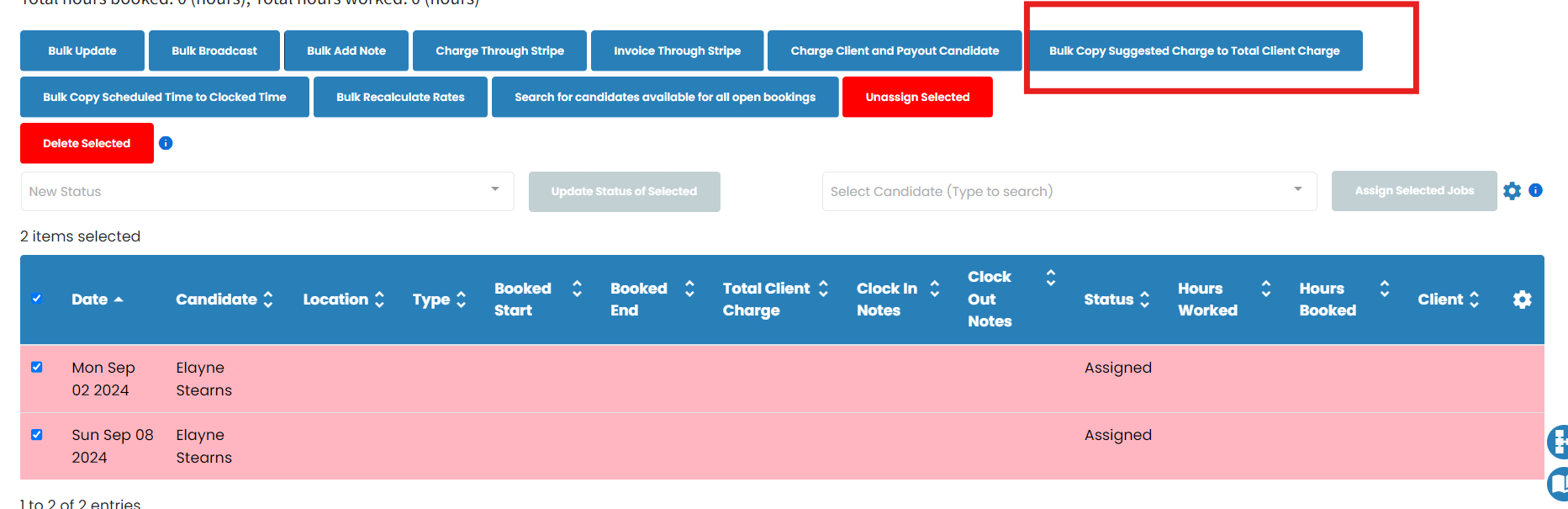 Bulk copy suggested charged to total client charge