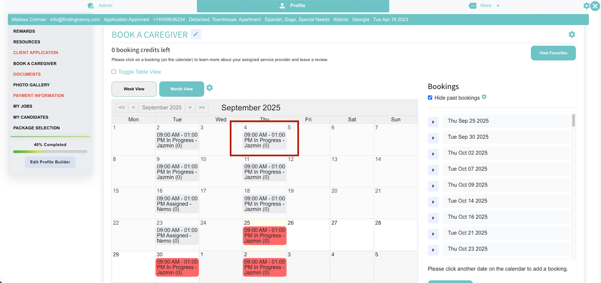 Shift Job Booking Calendar Title (Client View)
